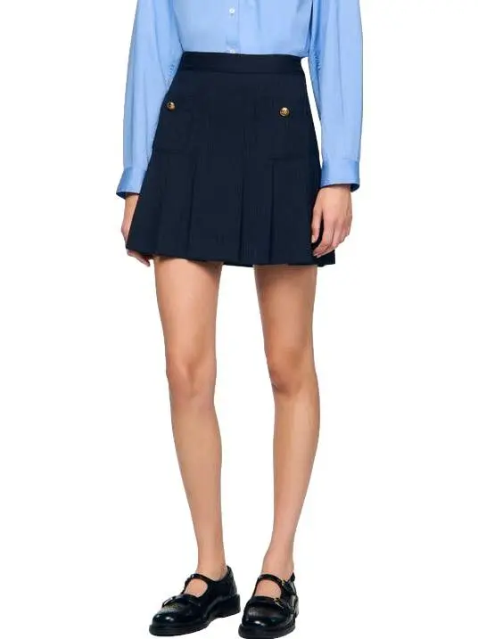 Sandro Striped Pleated Mini Skirt - Navy Blue