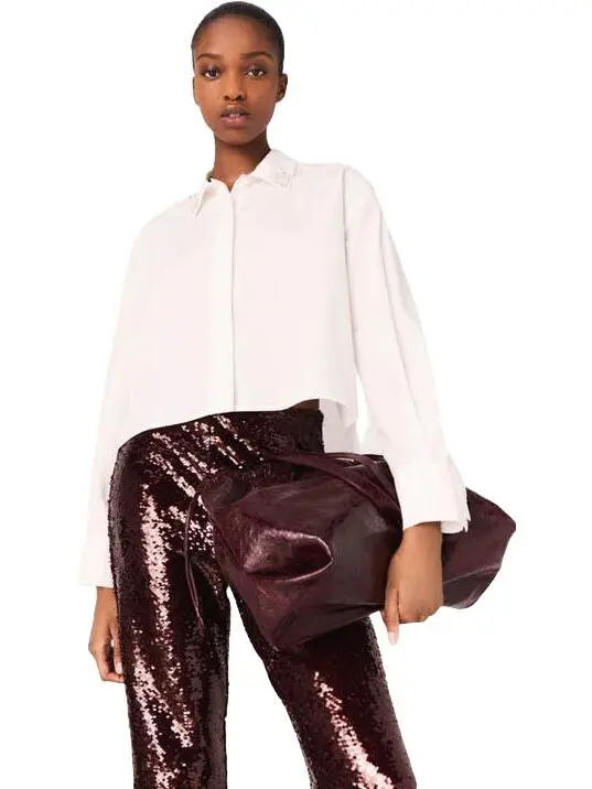 Maje Cropped Poplin Shirt With Jewel Detail - White