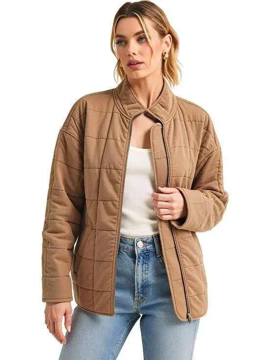 MODENAIRE Quilted Zip-up Jacket - Tan