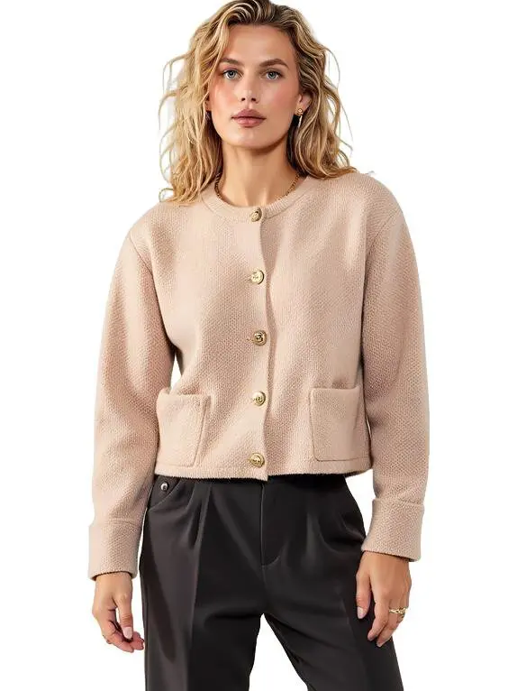 MODENAIRE Textured Knit Button-front Cardigan - Beige