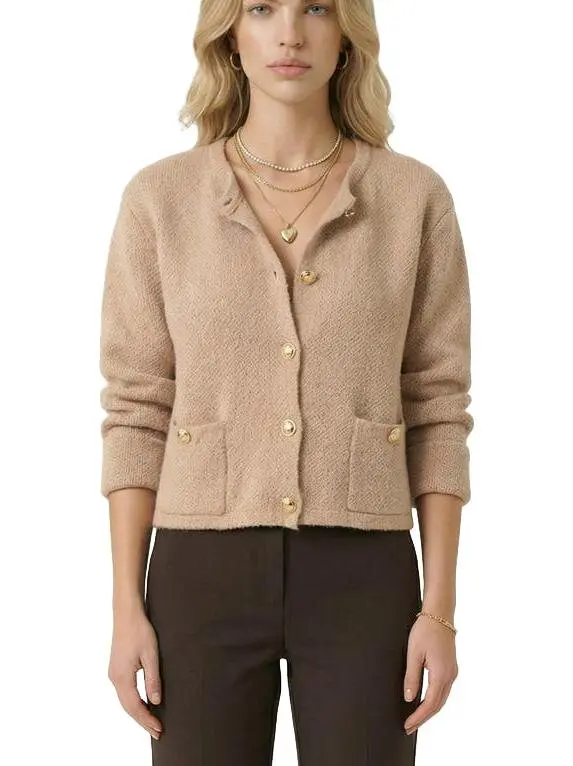 MODENAIRE Textured Knit Button-front Cardigan - Beige