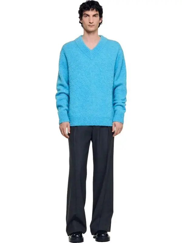 Sandro V-neck Long-sleeve Terry Knit Sweater - Turquoise