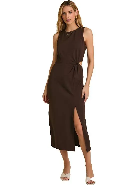 MODENAIRE Sleeveless Twist Front Slit Midi Dress - Brown