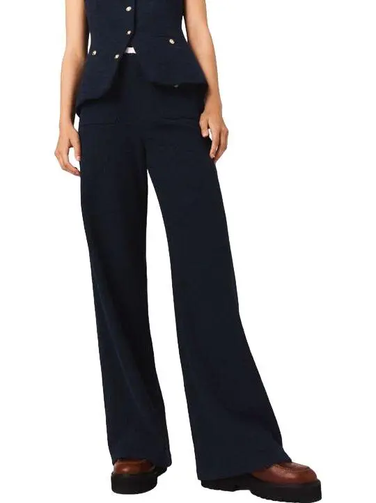 Maje Straight-leg Tweed Trousers - Navy