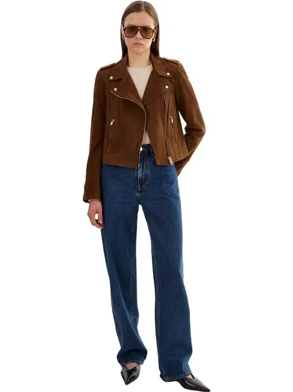 LAMARQUE Donna Suede Biker Jacket - Brown
