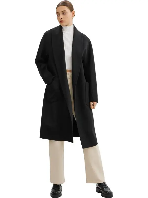 LAMARQUE Thara Shawl Collar Wool Coat - Black