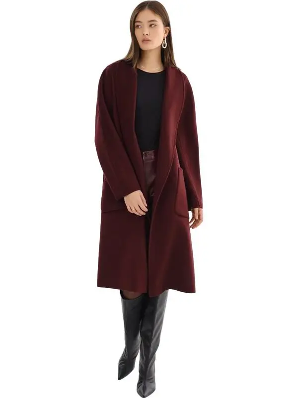 LAMARQUE Thara Shawl Collar Wool Coat - Mahogany
