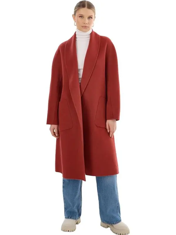 LAMARQUE Thara Shawl Collar Wool Coat - Rosewood