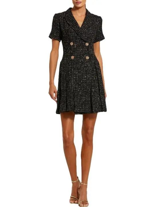 Mac Duggal Short Sleeve Tweed Blazer Mini Dress - Black