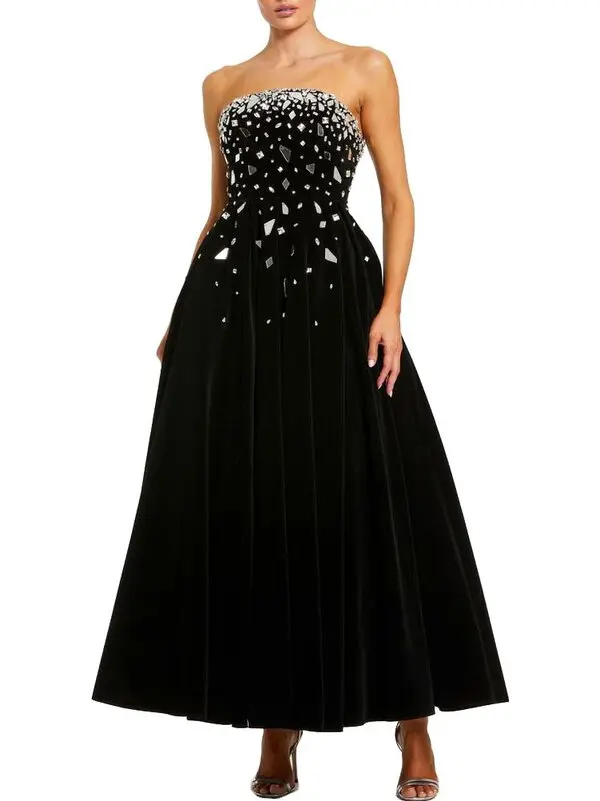 Mac Duggal Embellished Velvet Strapless A-line Dress - Black