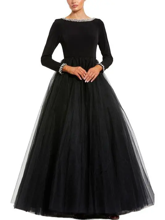 Mac Duggal Embellished Jersey Ballgown With Tulle Skirt - Black
