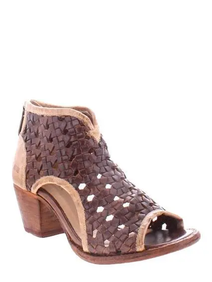 Bed Stu Peep-toe Heel With Woven Leather Upper - Teak Oats Dd