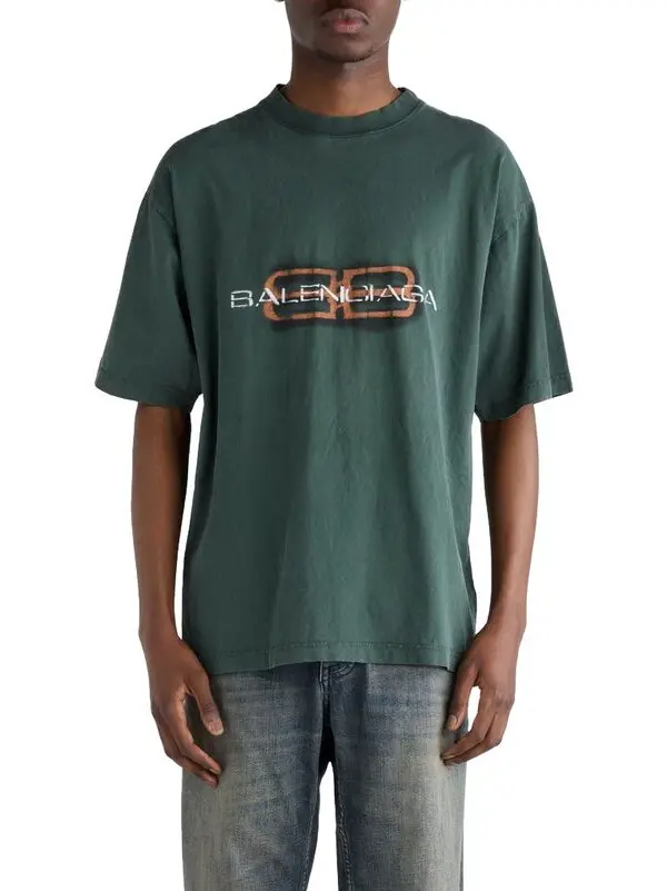 Balenciaga Logo Cotton Graphic T-shirt - Dark Green