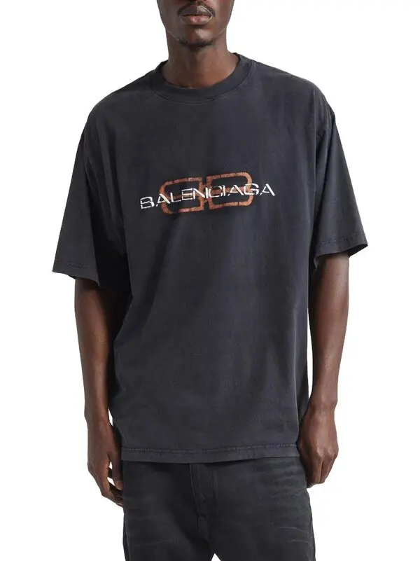 Balenciaga Logo Cotton Graphic T-shirt - Faded Washed Black