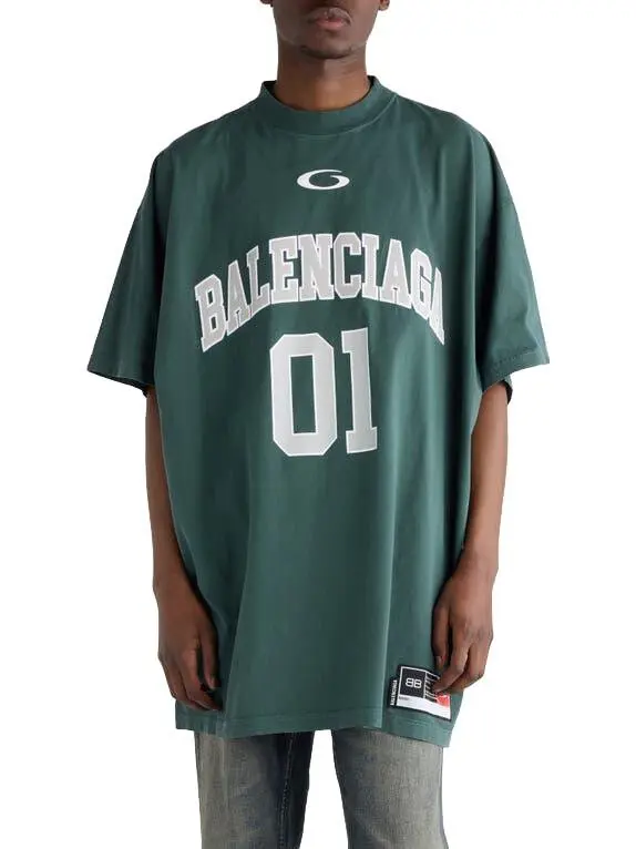 Balenciaga Jersey Oversize Cotton T-shirt - 6399 Dark Green/light Gry