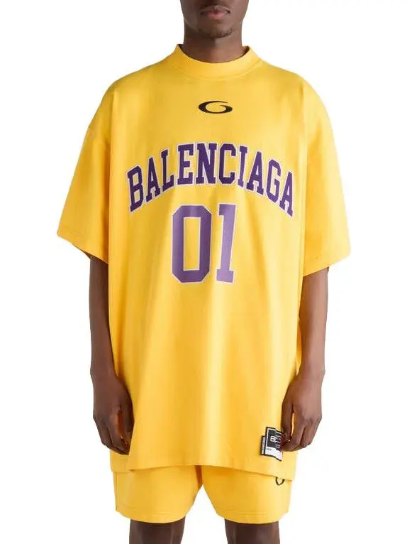 Balenciaga Jersey Oversize Cotton T-shirt - 7090 Yellow/deep Purple