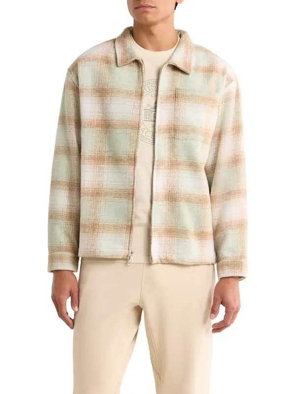 MUSEUM OF PEACE & QUIET Wordmark Plaid Zip Shirt Jacket - Sage