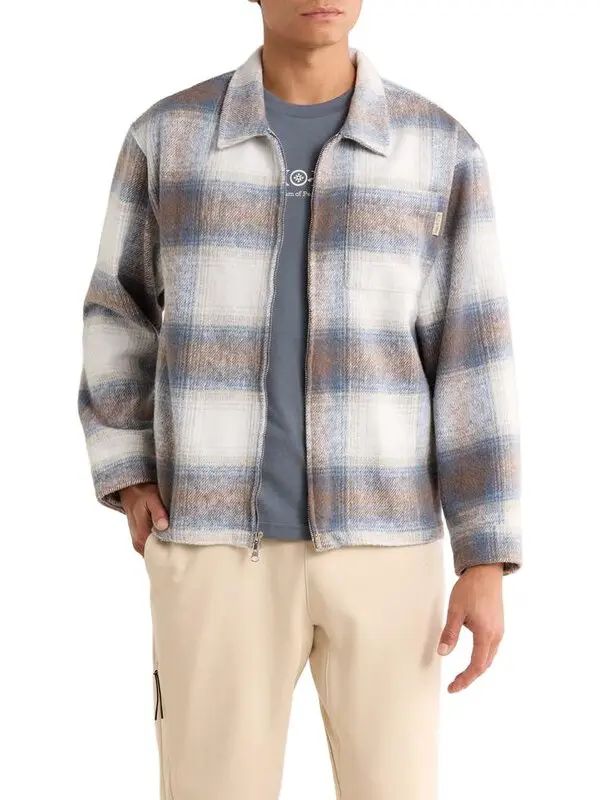 MUSEUM OF PEACE & QUIET Wordmark Plaid Zip Shirt Jacket - Slate