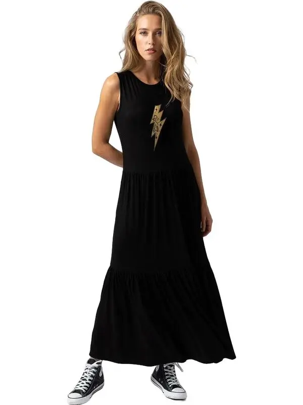 SAINT + SOFIA Tiered Sleeveless Maxi Dress - Black Rock N Roll