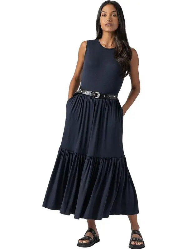 SAINT + SOFIA Tiered Sleeveless Maxi Dress - Navy