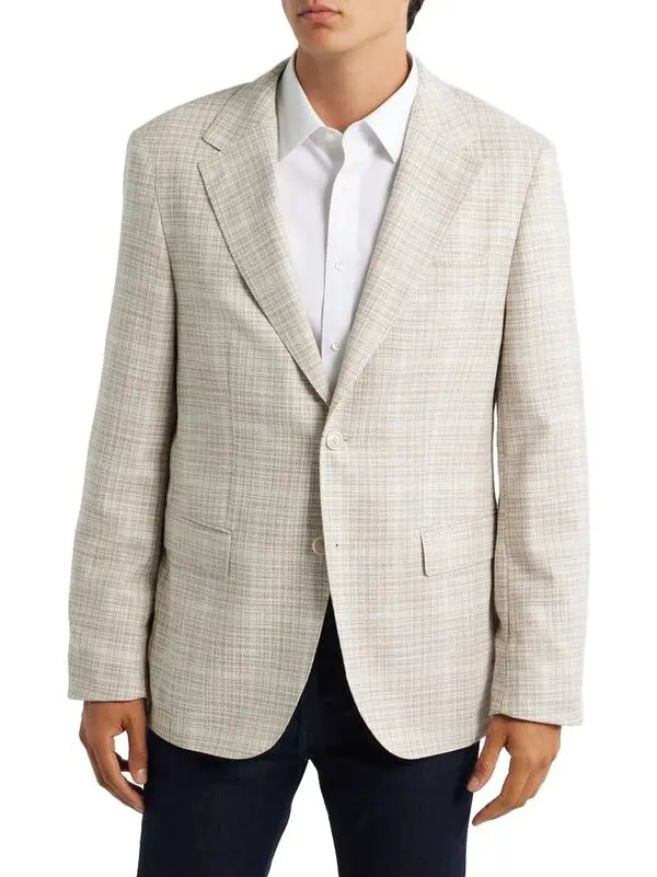 Hugo Boss Regular Fit Check Stretch Wool & Silk Blend Sport Coat - Open White