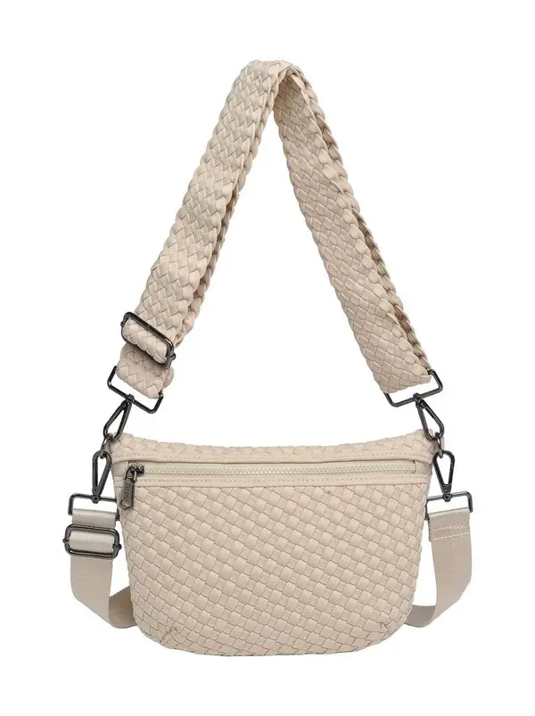 SOL AND SELENE Woven Neoprene Belt Crossbody Bag - Cream