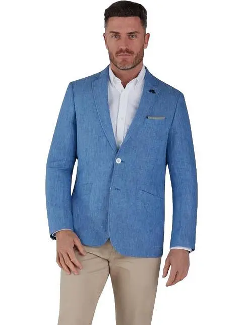 RAGING BULL Linen Blazer - Mid Blue