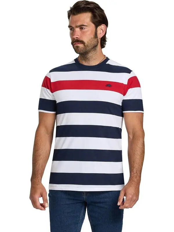 RAGING BULL Contrast Chest Stripe T-shirt - Navy/red