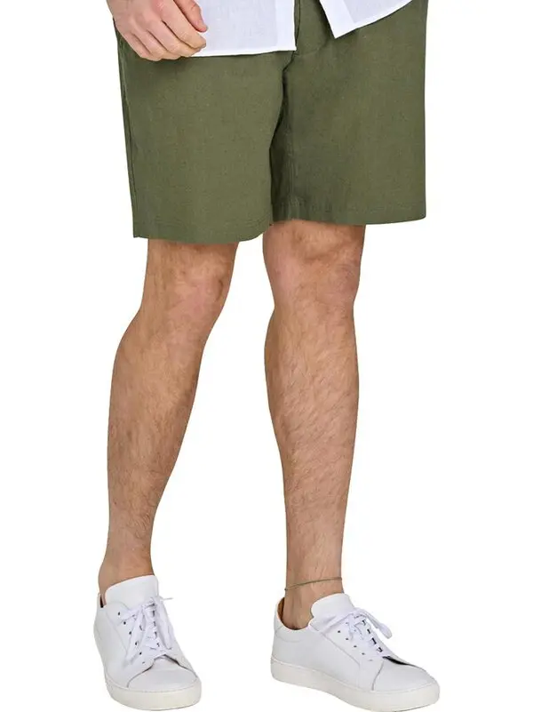 RAGING BULL Stretch Waist Linen Short - Olive