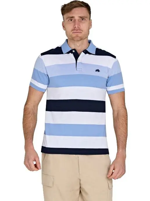 RAGING BULL Birdseye Hoop Pique Polo - Sky Blue