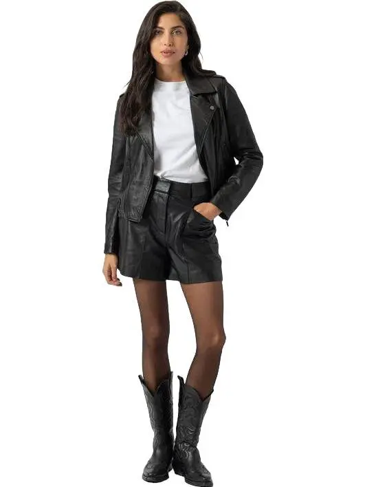 SAINT + SOFIA Bonham Leather Cargo Shorts - Black