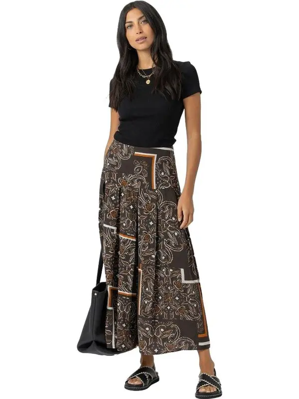 SAINT + SOFIA Everly Pleated Midi Skirt - Brown Paisley