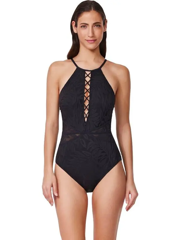 GOTTEX Skyfall Textured High Neck One Piece - Black
