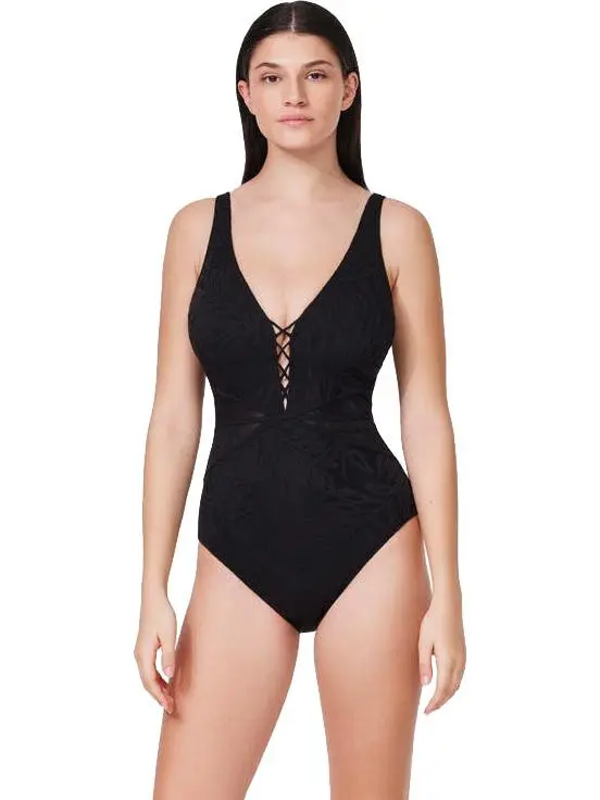 GOTTEX Skyfall Textured V-neck D-cup One Piece - Black