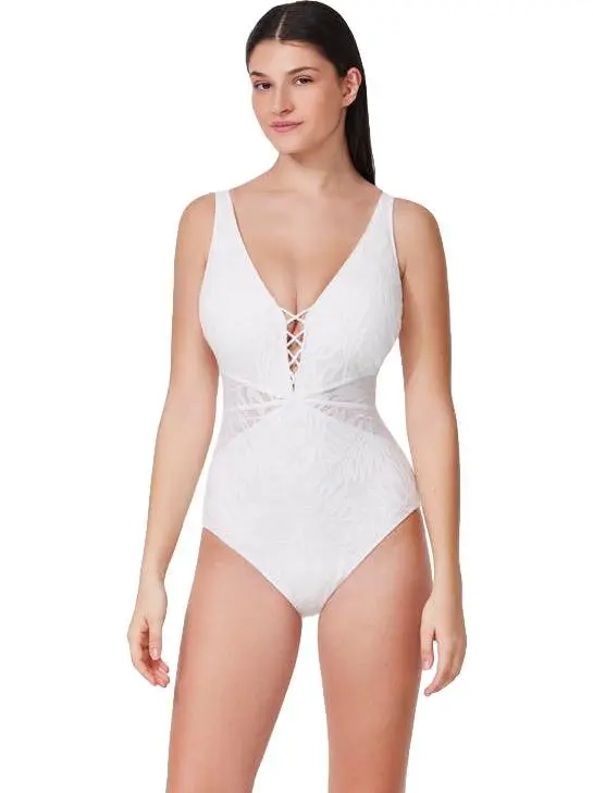GOTTEX Skyfall Textured V-neck D-cup One Piece - White