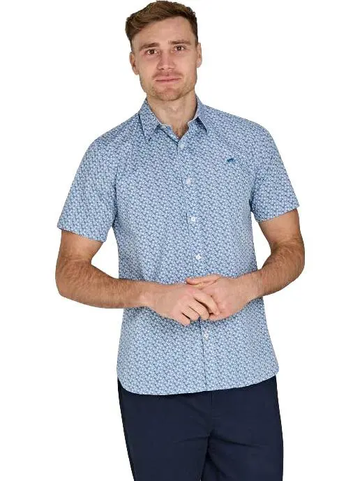 RAGING BULL Short Sleeve Cotton Poplin Shirt - Mid Blue