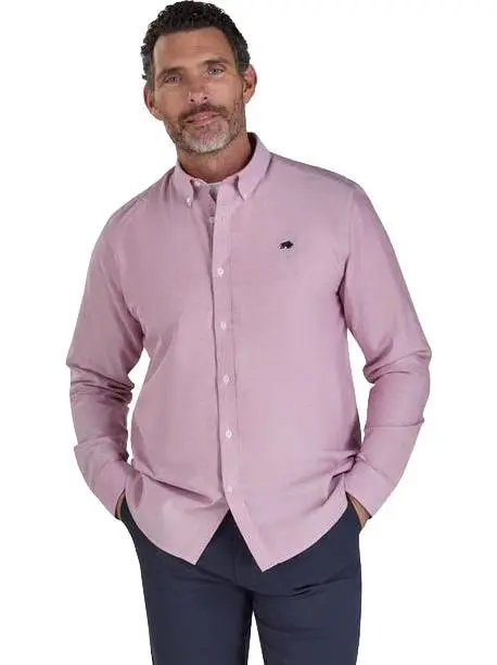 RAGING BULL Long Sleeve Oxford Shirt - Deep Red