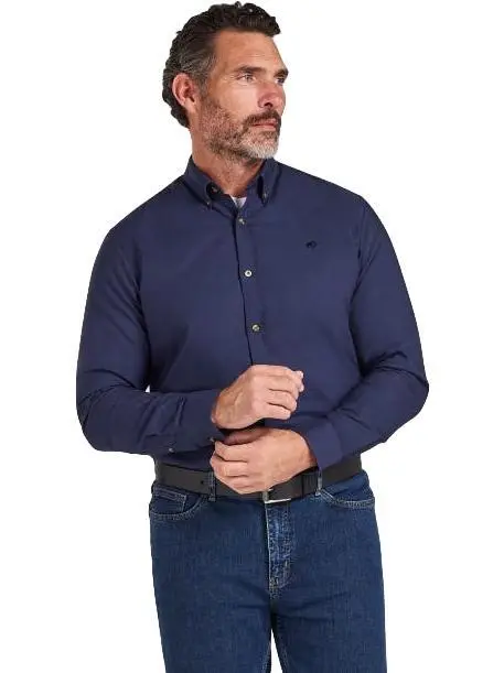 RAGING BULL Long Sleeve Oxford Shirt - Navy
