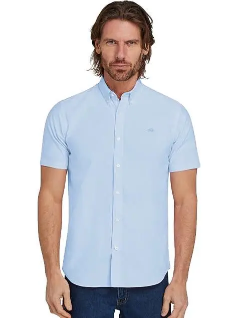 RAGING BULL Short Sleeve Lightweight Oxford Shirt - Sky Blue