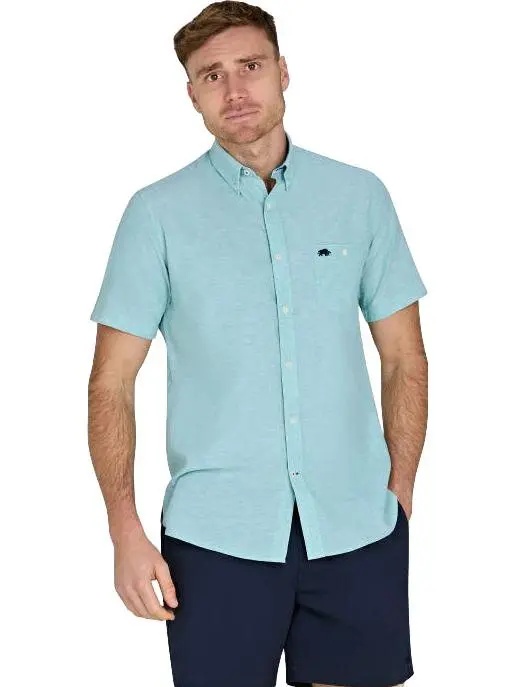 RAGING BULL Short Sleeve Linen Blend Shirt - Apple Green