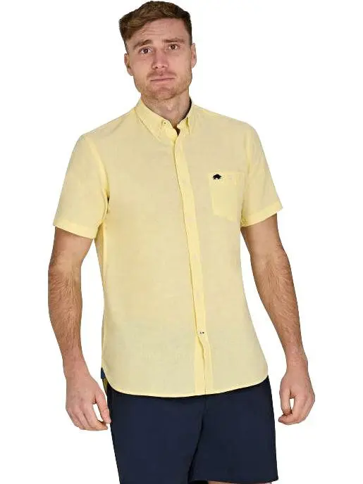 RAGING BULL Short Sleeve Linen Blend Shirt - Lemon