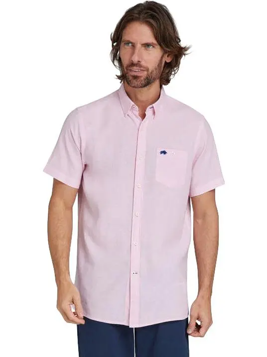 RAGING BULL Short Sleeve Linen Shirt - Pink