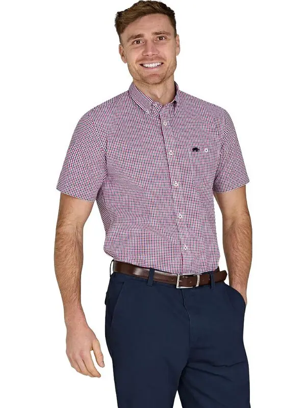 RAGING BULL Short Sleeve Graph Check Poplin Shirt - Red