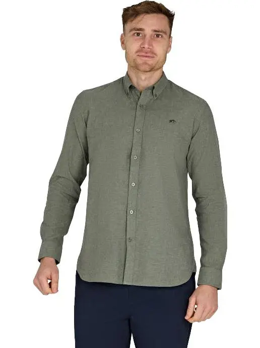 RAGING BULL Long Sleeve Linen Shirt - Olive