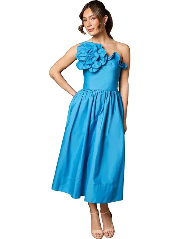 Coast One-shoulder Midi Dress With Corsage Detail - Blue
