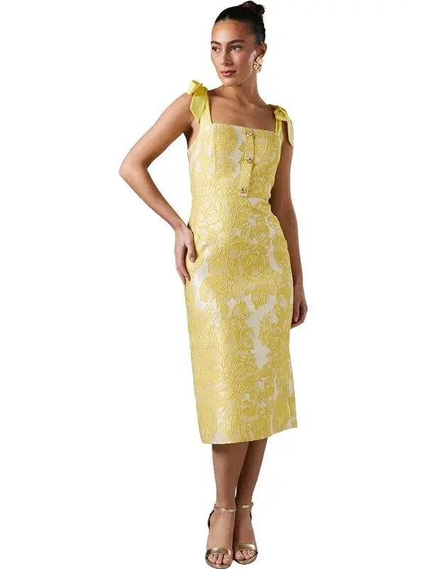 Coast Jacquard Pencil Midi Dress - Yellow