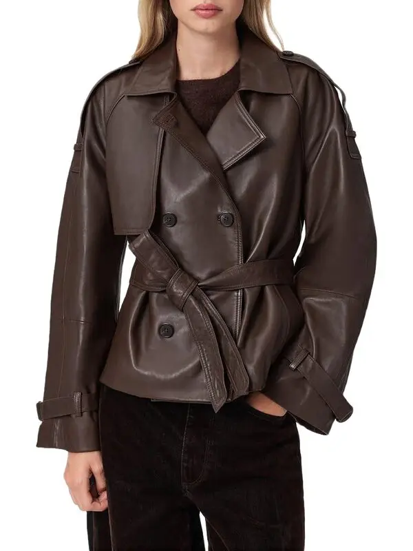 ALLSAINTS Reed Leather Trench Jacket - Bitter Brown