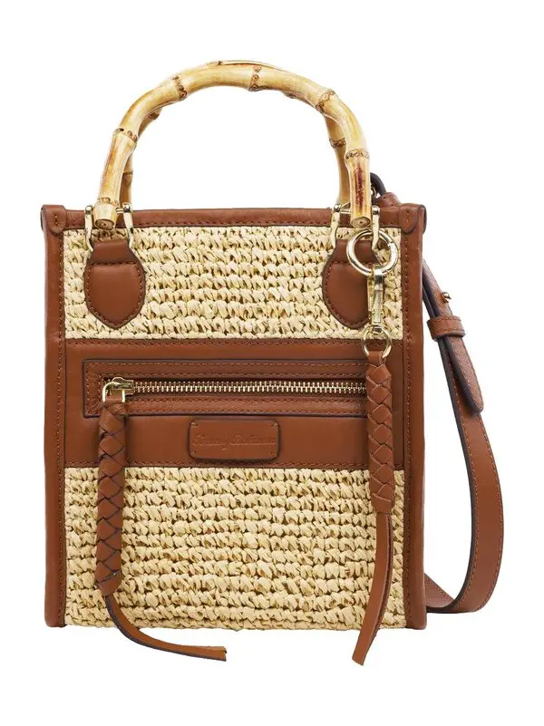 Tommy Bahama Leather And Raffia Handle Tote - Cognac