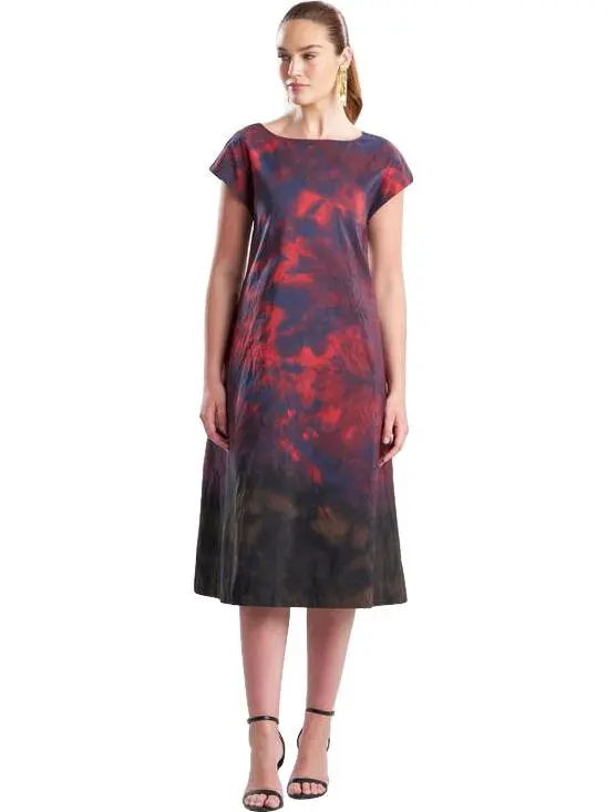 Natori Niji Tie Dye Taffeta Trapeze Dress - Red