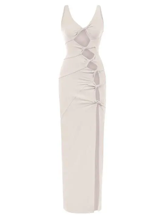 JENDUE Elegant Cut-out Maxi Gown - Ecru